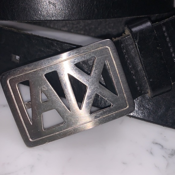 Armani Exchange | Accessories | Armani Exchange Ax Logo Silver Hook Buckle Black Leather Wide ...